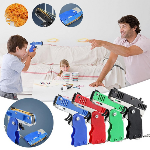 Mini Metal Folding Rubber Band Toy Gun With Keychain & 60 Rubber Bands ...