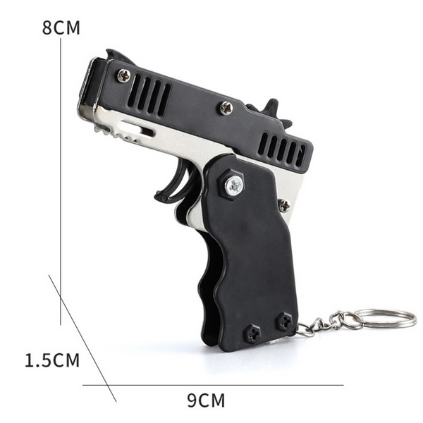 Mini Metal Folding Rubber Band Gun With Keychain & 60 Rubber Bands ...